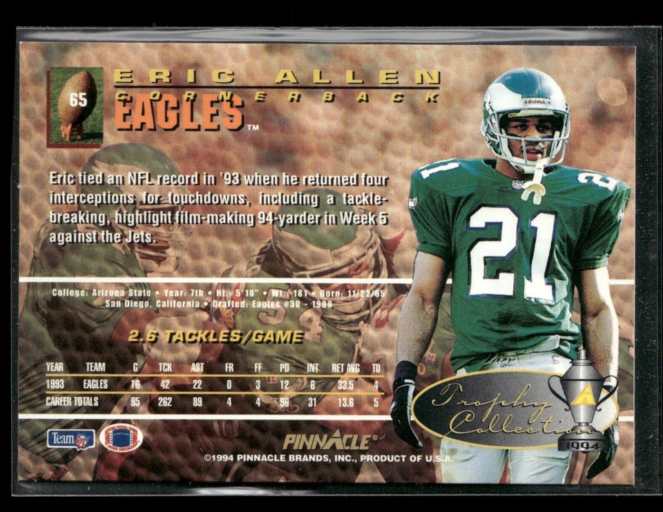 1994 Pinnacle #65 Eric Allen Trophy Collection Philadelphia Eagles | eBay