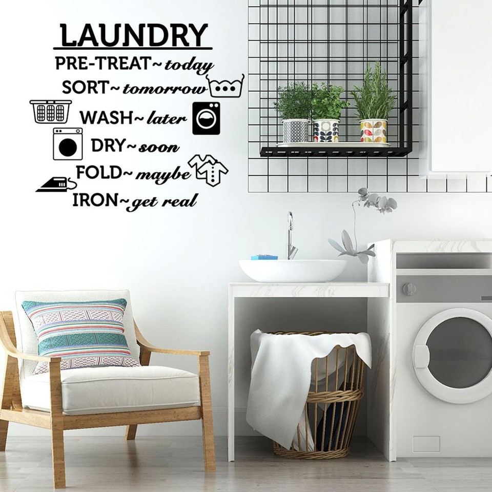 Laundry Words PVC Removable Wall Paste Mural Art Sticker for Bedroom ...