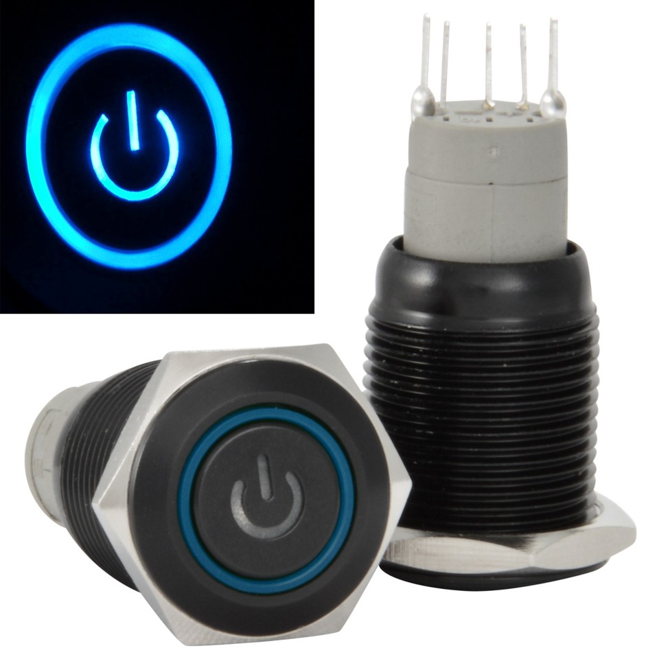 16mm Starter Switch/Boat Horn Momentary Push Button Black Metal Power ...