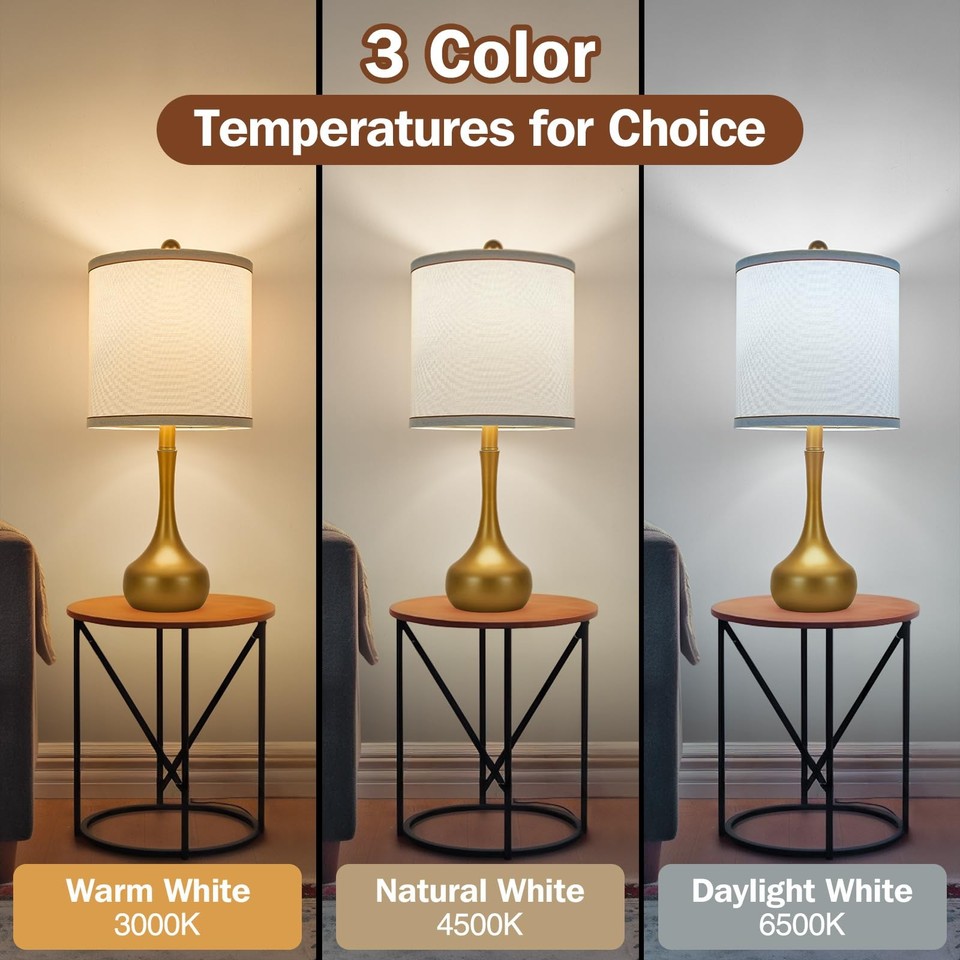 23" Farmhouse Table Lamp Set of 2, Golden Metal Modern Bedside Lamps ...