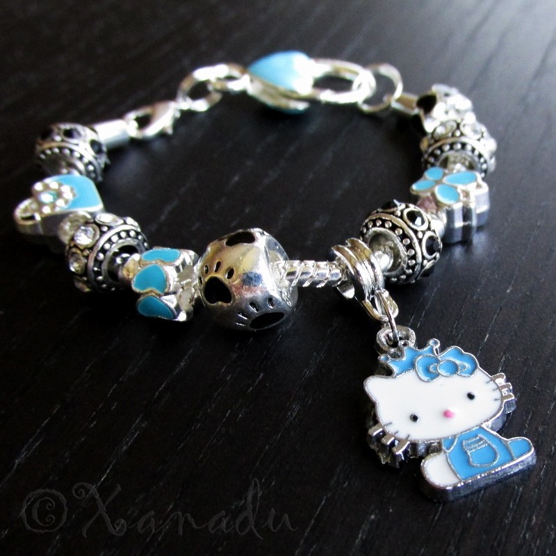 Turquoise Hello Kitty Princess European Charm Bracelet With Blue ...