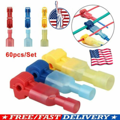 60Pcs T-Tap Splice Wire Connector Insulated Spade Electrical Crimp ...