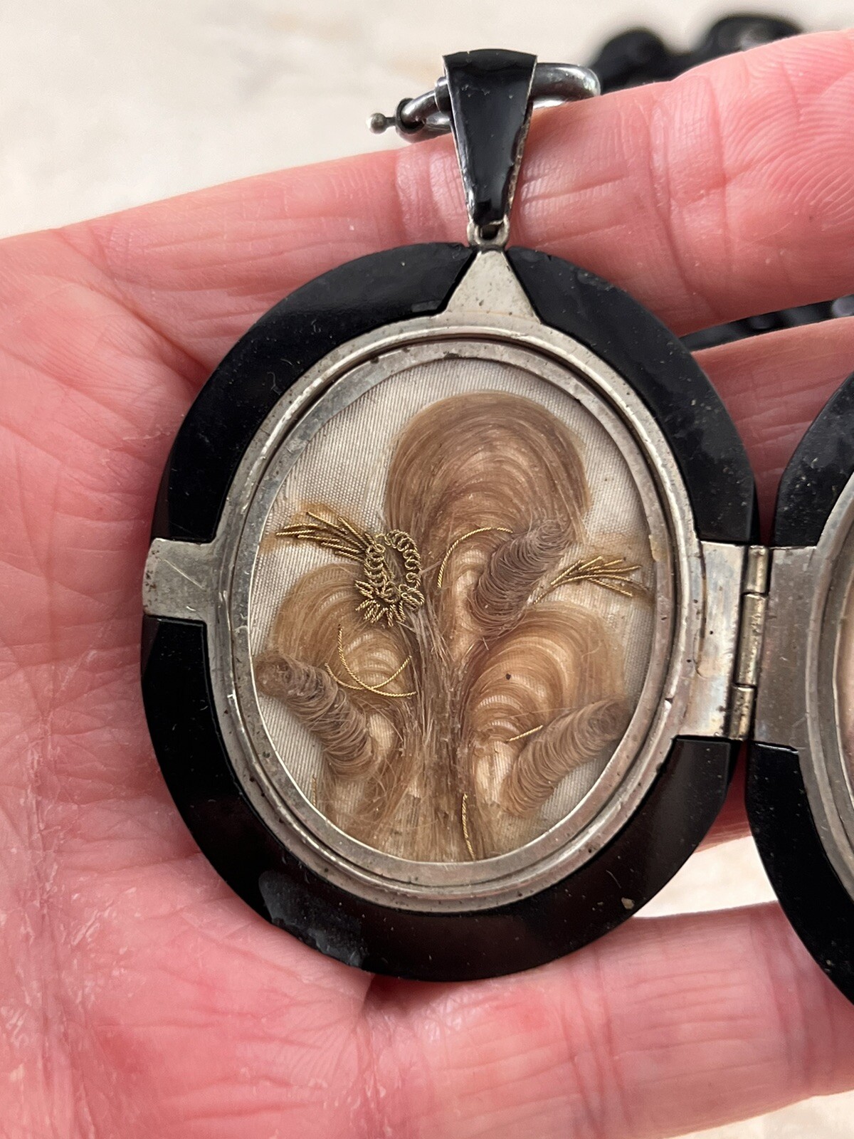 Victorian Whitby Jet Mourning Locket Photo Hair & Black Link Chain ...