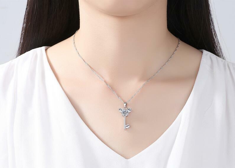 Key Disney Mickey Mouse Silver SP Cubic Zirconia Pendant Necklace | eBay