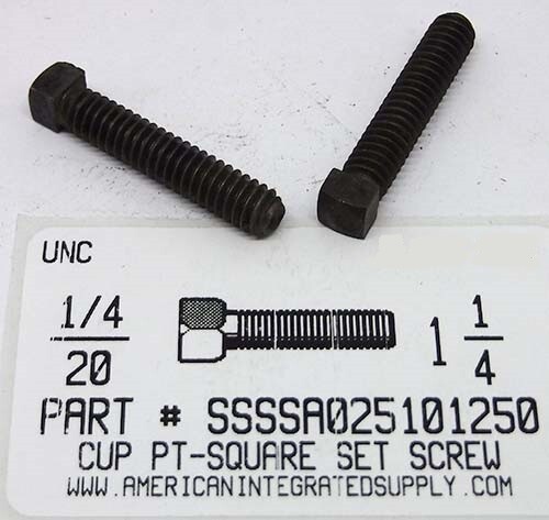 1/4-20X1-1/4 SQUARE HEAD SET SCREWS CUP POINT CASE HARDENED STEEL PLAIN ...