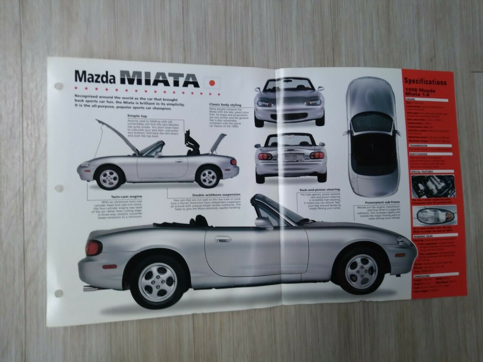 Mazda MIATA IMP Spec Sheet / Brochure, 1998,1997,1996,....1.8 | eBay