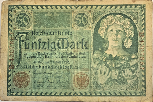 Vintage 1920 50 Mark Note - German Reichsbank Issue | eBay