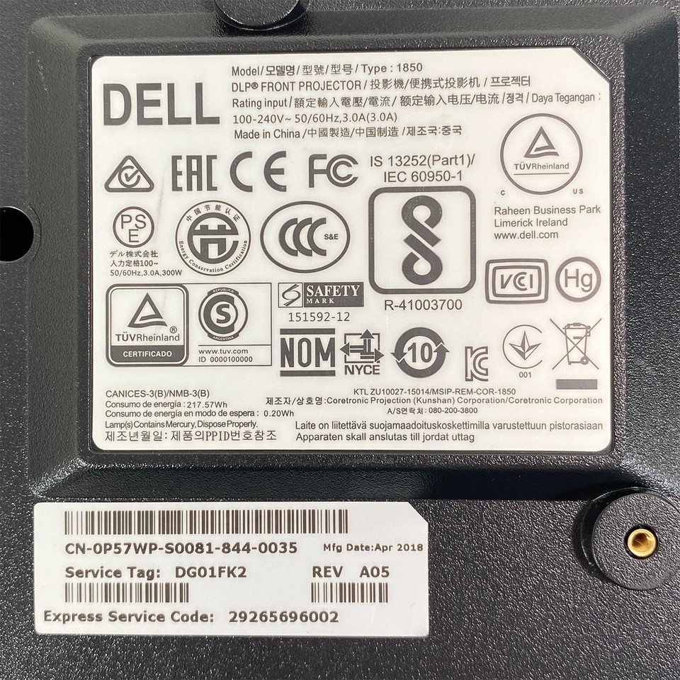 Dell 1850 DLP Projector 3000 ANSI Professional PC 3D Ready 4k HDMI w ...