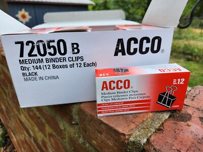 144 ACCO Medium Binder Clips 72050 B 12 pks of 12 1-1/4-Inch W, 5/8 ...