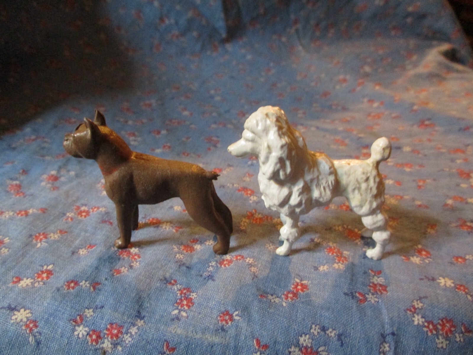 Two Vintage Rubber Dogs Boxer Brown Poodle White Poodle is 2 Inch High ...
