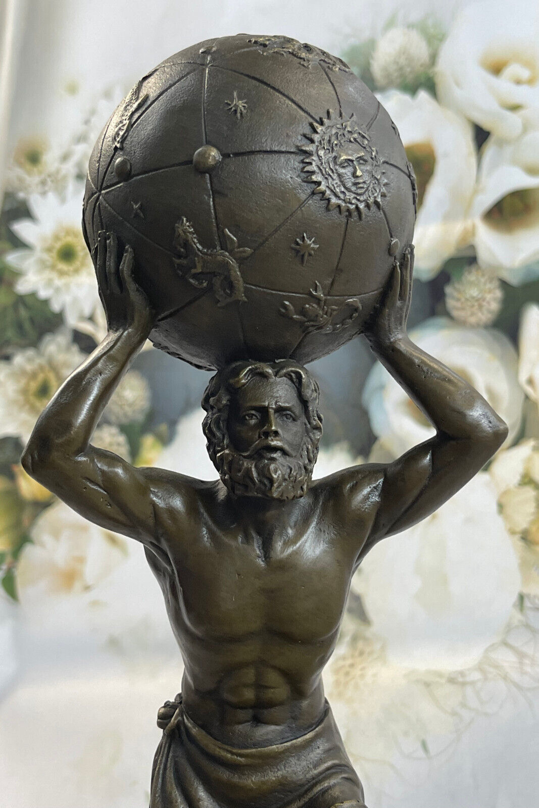 Greek Myth Giant Titan Atlas Globe Pure Bronze Art Statue Figurine ...