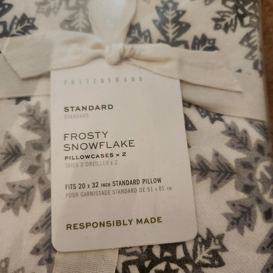 NEW S/2 Pottery Barn Frosty Snowflake Flannel STANDARD pillowcases Christmas | eBay