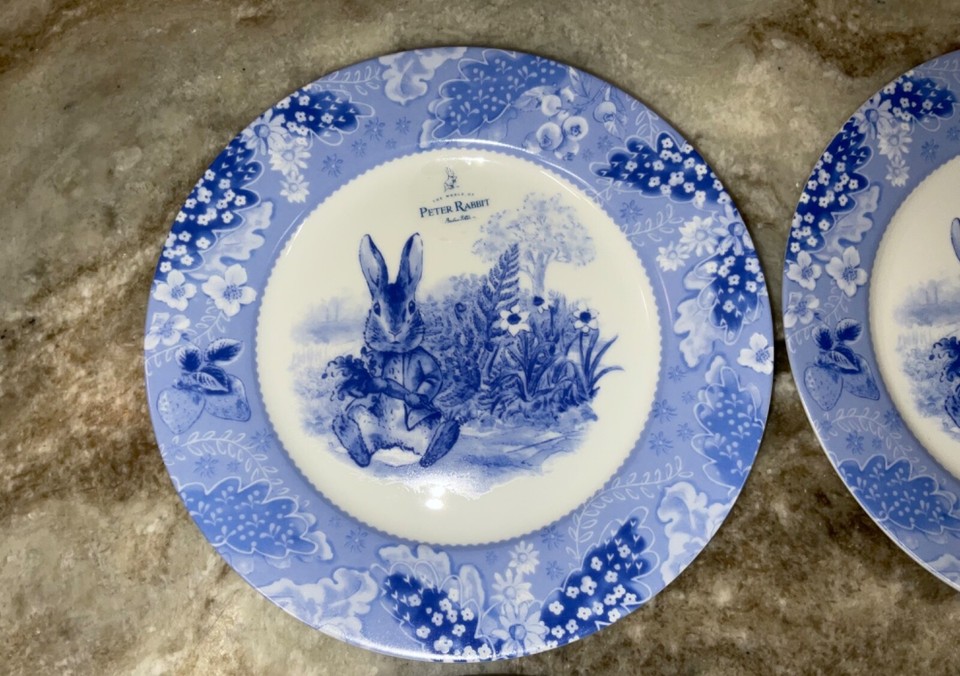 Peter Rabbit Blue Toile Lapin 8 Inch Salad Plates. Set Of 4 Beatrix ...