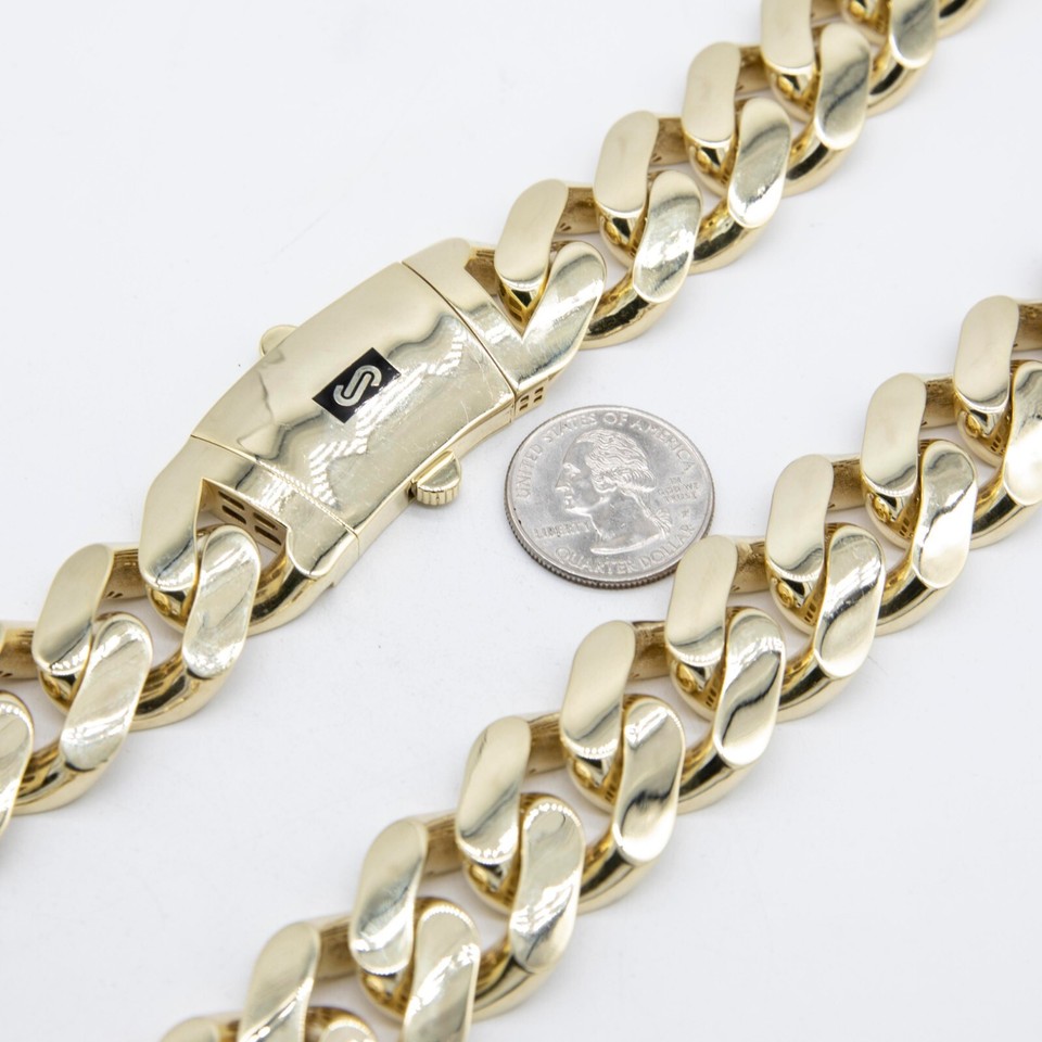 24mm Miami Cuban Royal Link Chain Necklace Shiny Box Clasp Real 10K ...