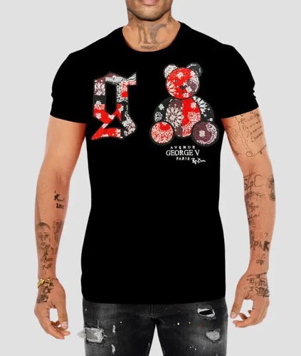 Men's Avenue George V Paris Black T-Shirt Crystal Teddy Bear Rhinestone ...