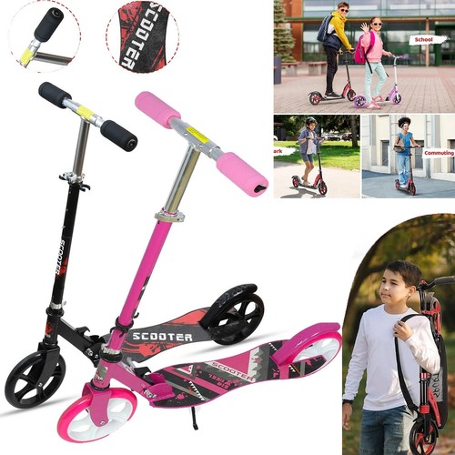 Kids Teen Folding Kick Scooter 2 Big Wheels Adjustable Height Ride On ...