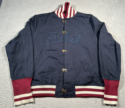 Publish Brand Bomber Jacket Mens 2XL Blue Front Latch Lock Varsity Long ...