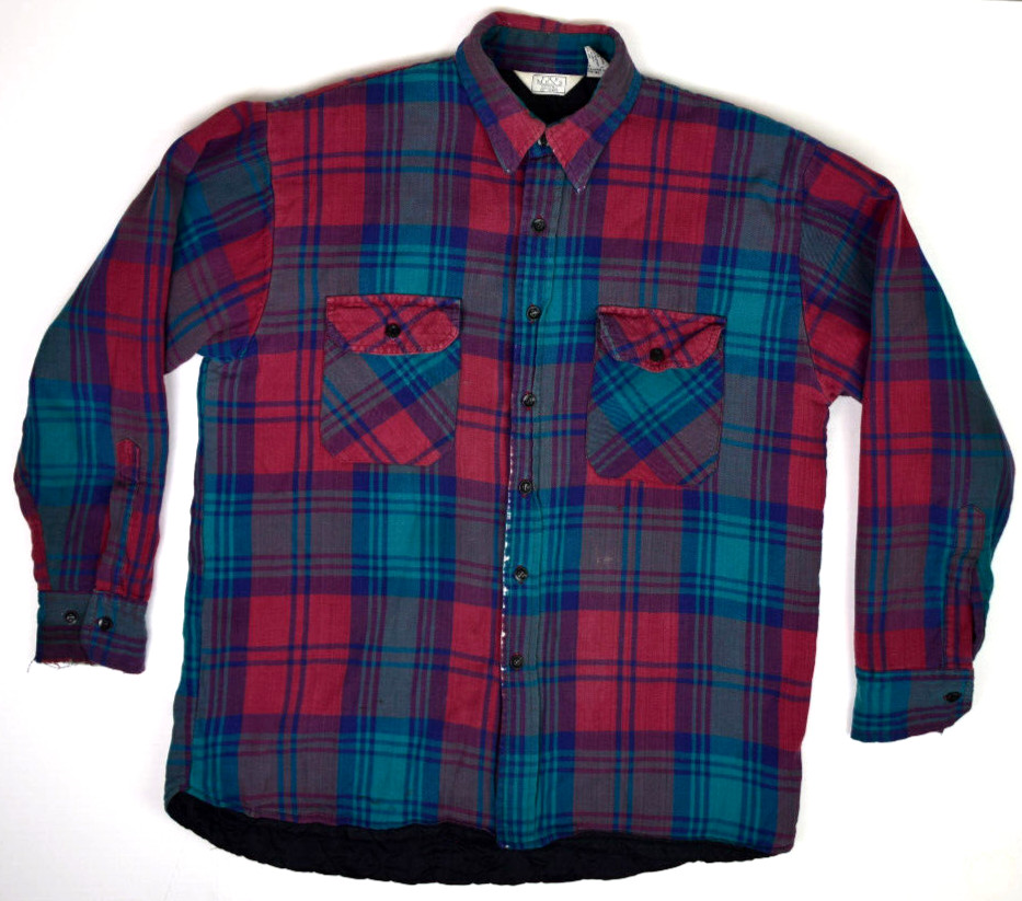 Sears Plaid Flannel Shirt Jacket VTG 80s Teal Magenta… - Gem