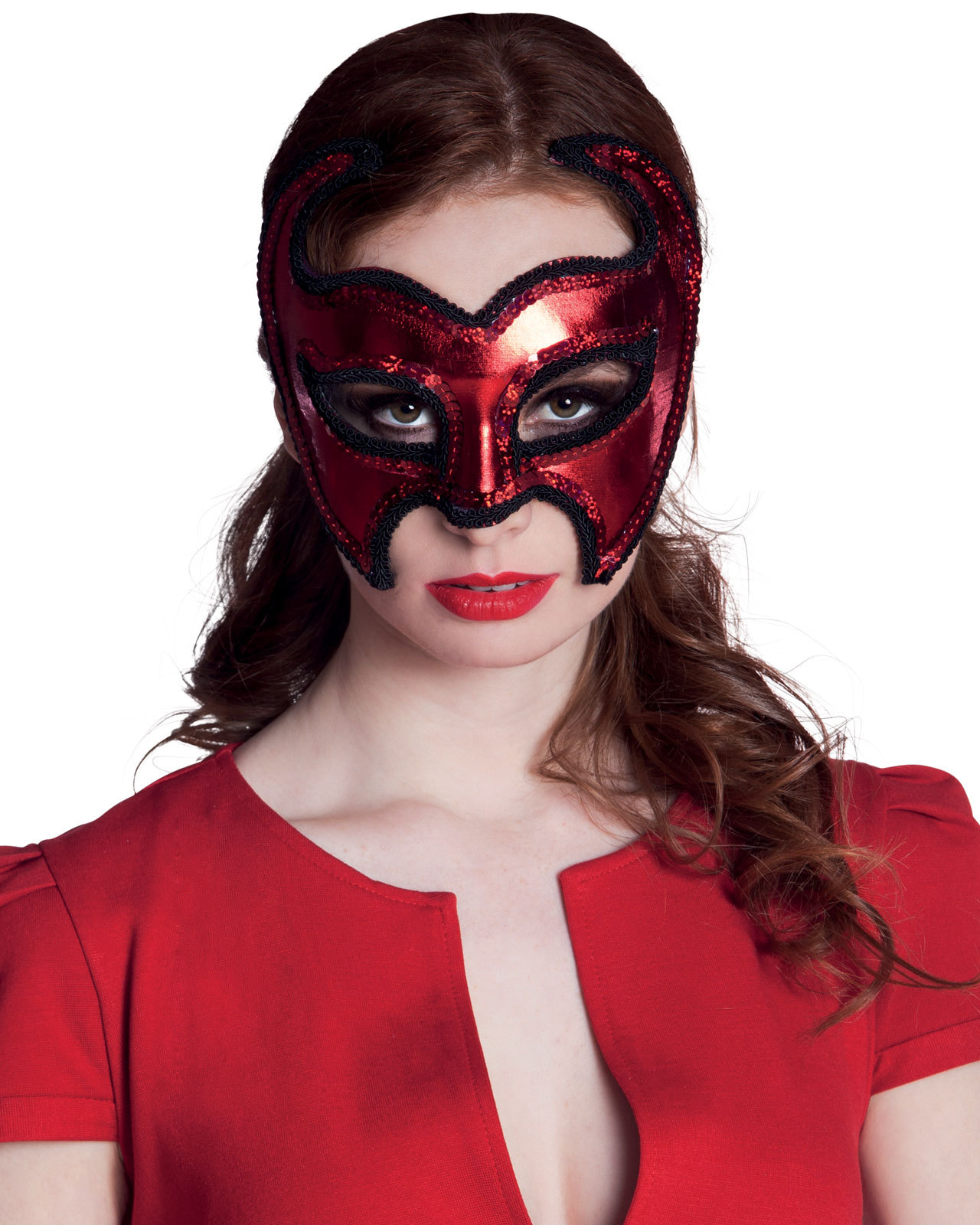 LADIES RED DEVIL VALENTINES SUPERHERO MASQUERADE EYE MASK HALLOWEEN ...
