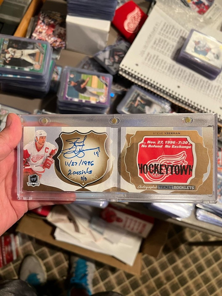 2016 UD The Cup Steve Yzerman Ticket Patch Auto 8/8 Red Wing Logo 1/1 ...