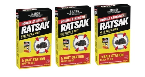 Ratsak Double Strength 3x 350g Rat Mouse Killer Mice Rodent Bait Trap ...