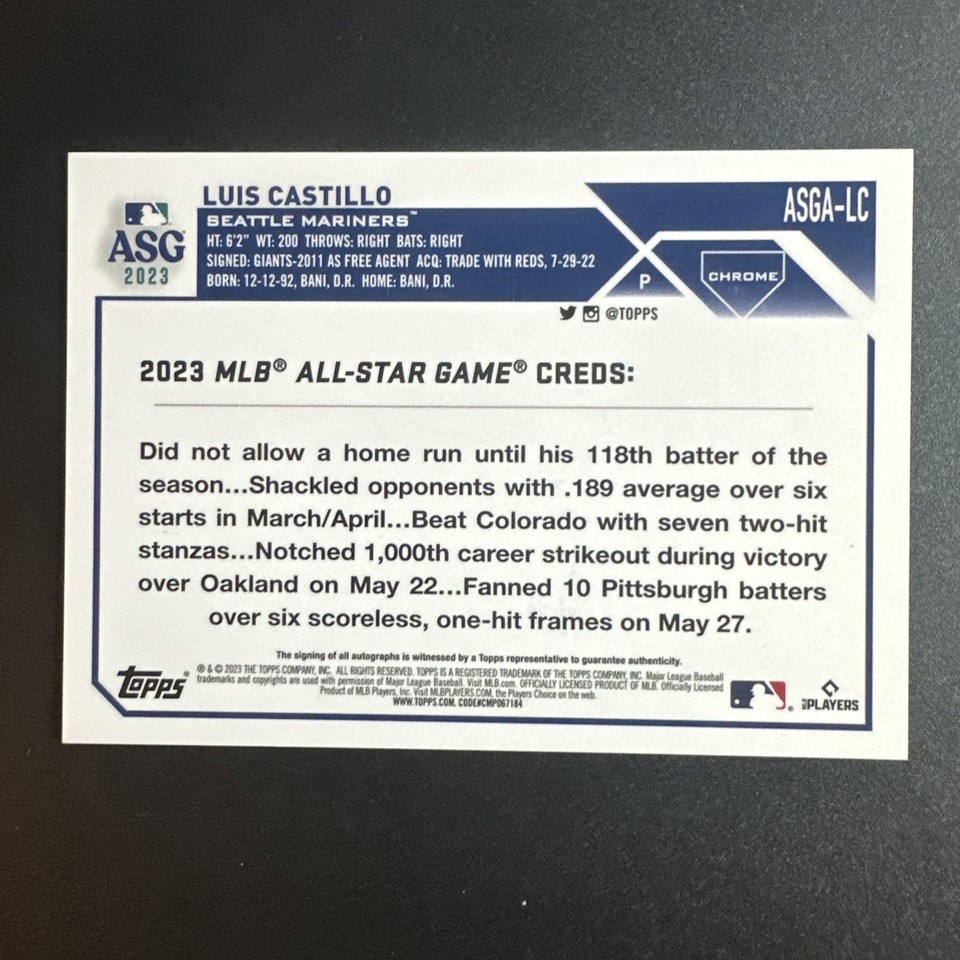 2023 Topps Chrome Update Baseball Luis Castillo ASG Auto #ASGA-LC ...