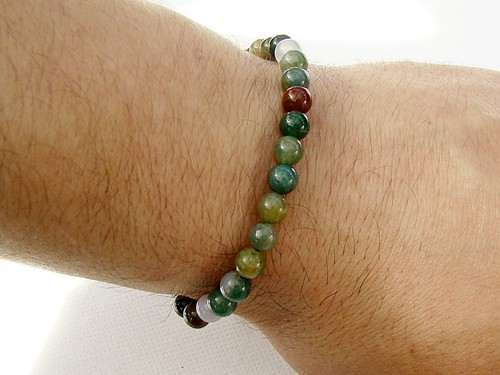 Delicate Natural Gemstone Men's beaded bracelet all 6mm INDIAN AGATE ...