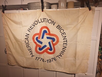 47X69 AMERICAN BICENTENNIAL 1776-1976 WHITE USA FLAG BANNER GROMMETS ...