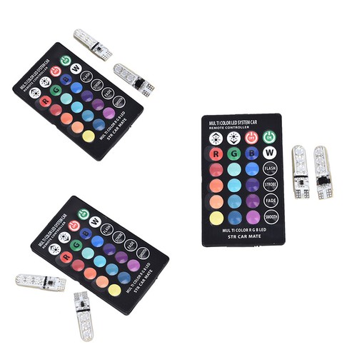 2pcs T10 5050 W5W 6 SMD Remote Control RGB LED Car Dome Reading Light ...
