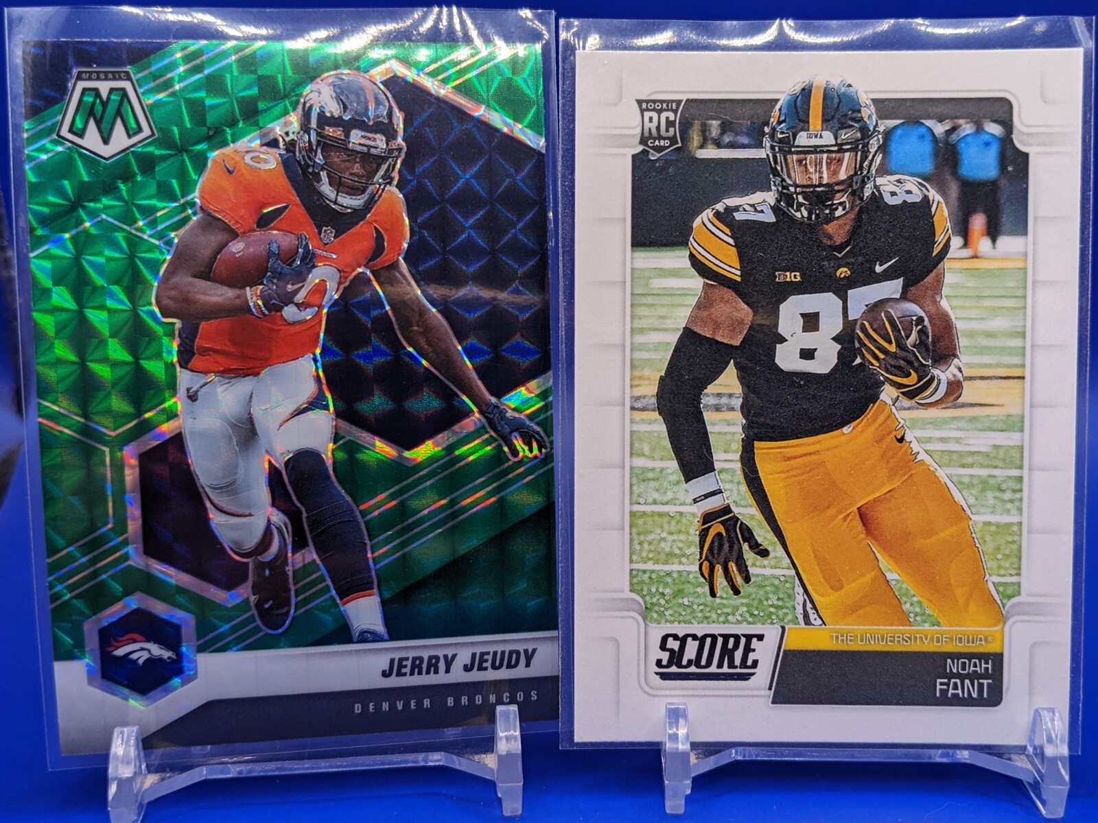 Noah Fant Rookie Card 2019 Panini Score + Jerry Jeudy 2021 Mosaic Green ...