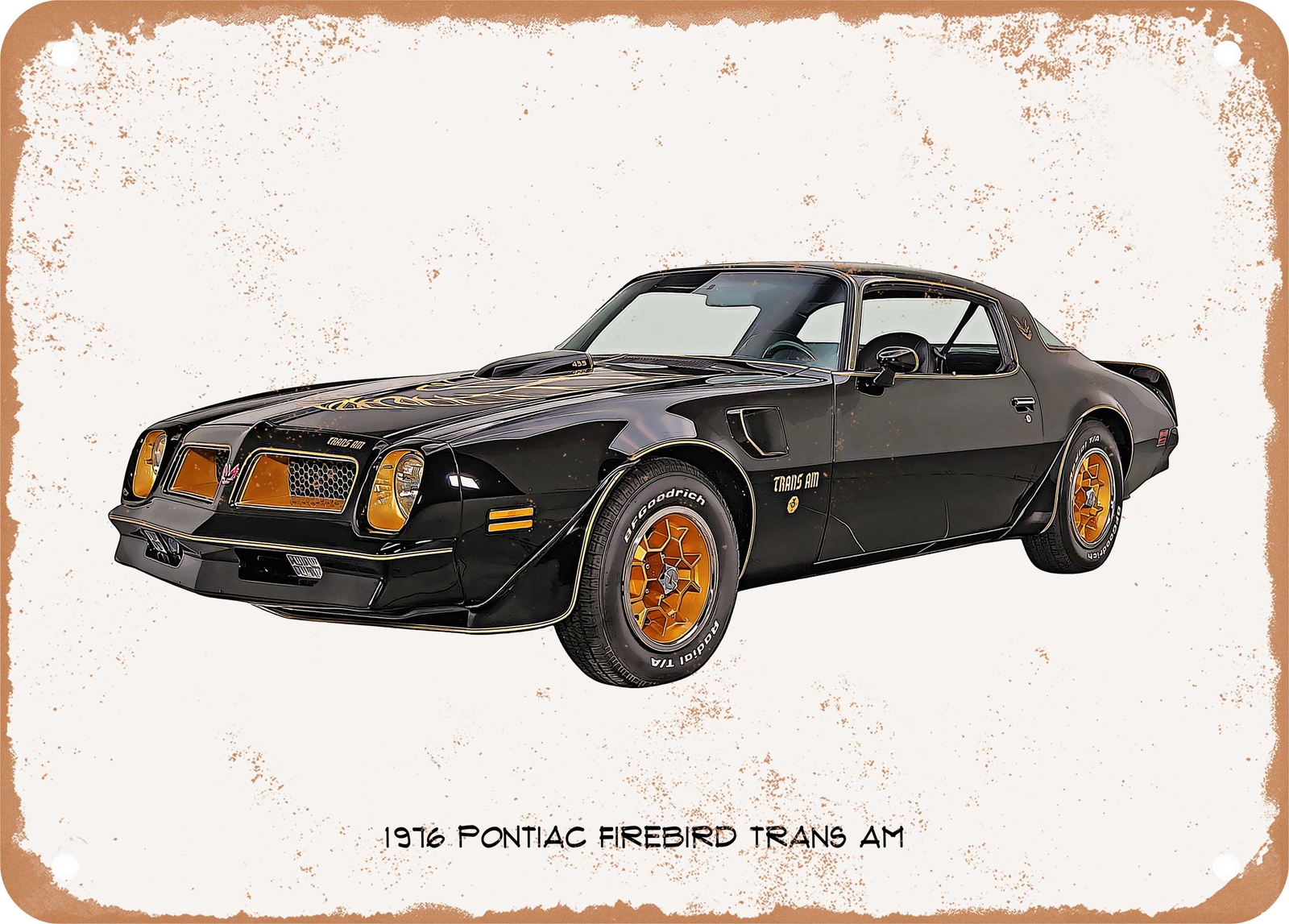 Classic Car Art - 1976 Pontiac Trans Am Oil Painting - Rusty Look Metal ...