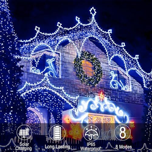 300 LED Solar Rope Lights Outdoor 99 FT Bright Solar Garden String ...