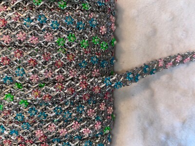 5 Yards metallic silver grim trim pastel mini beads daisy blue pink ...