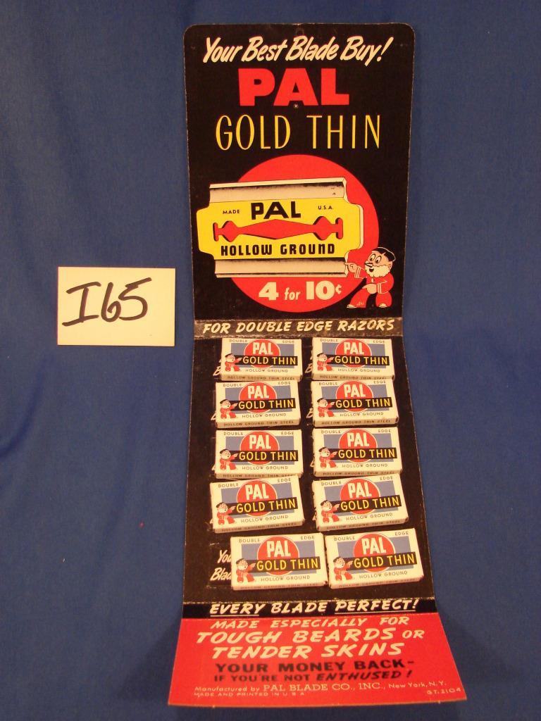I65 Vintage Pal Gold Thin Hollow Ground Razor Blade Store Display 10 ...