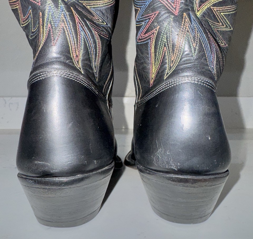 Vtg ML Leddy Black Kangaroo Cowboy Boots Size 9B | eBay