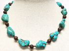 Turquoise Color Magnesite & Brown Stone Necklace 925 Sterling Silver ...