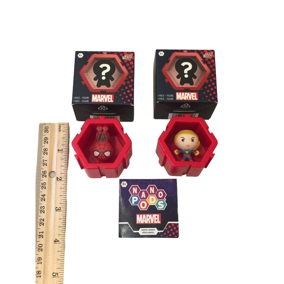 Marvel Nano Pods Spiderman & Captain Marvel Mini Mini Character Figures ...