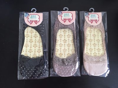 3 Pairs Women Cotton Lace Antiskid Invisible No Show Peds Low Cut Socks ...