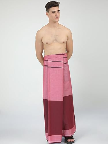 Pure Cotton Bordered Maroon Pink Unstiched Lungi, 2.10 meters | eBay