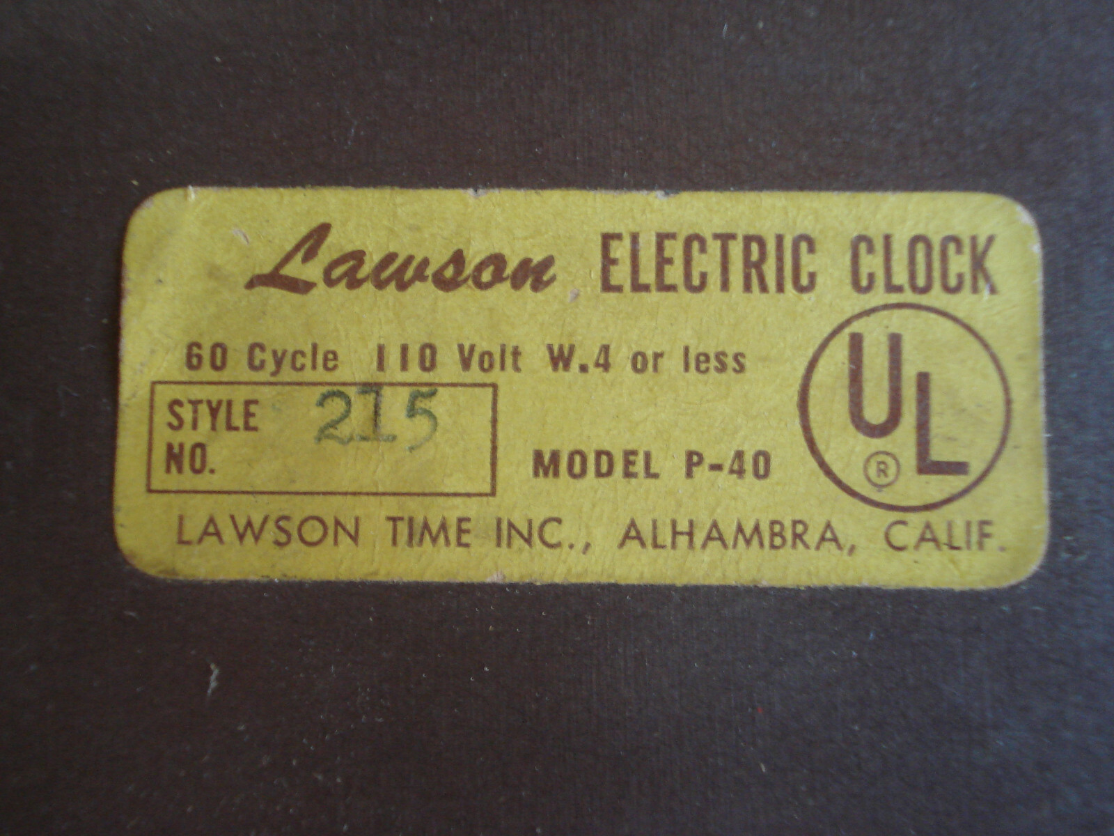 Vintage Lawson Clock Original Base Plate with Orginal Lawson Time Label ...