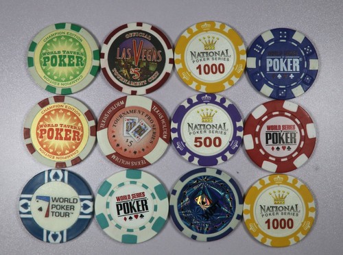 12 RARE POKER TOURNAMENT CHIPS, WORLD SERIES OF POKER, WORLD POKER TOUR ...
