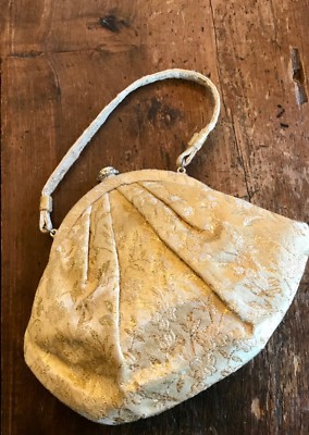VINTAGE 1950’s Gold Brocade Frame HANDBAG PURSE w Fancy Rhinestone ...