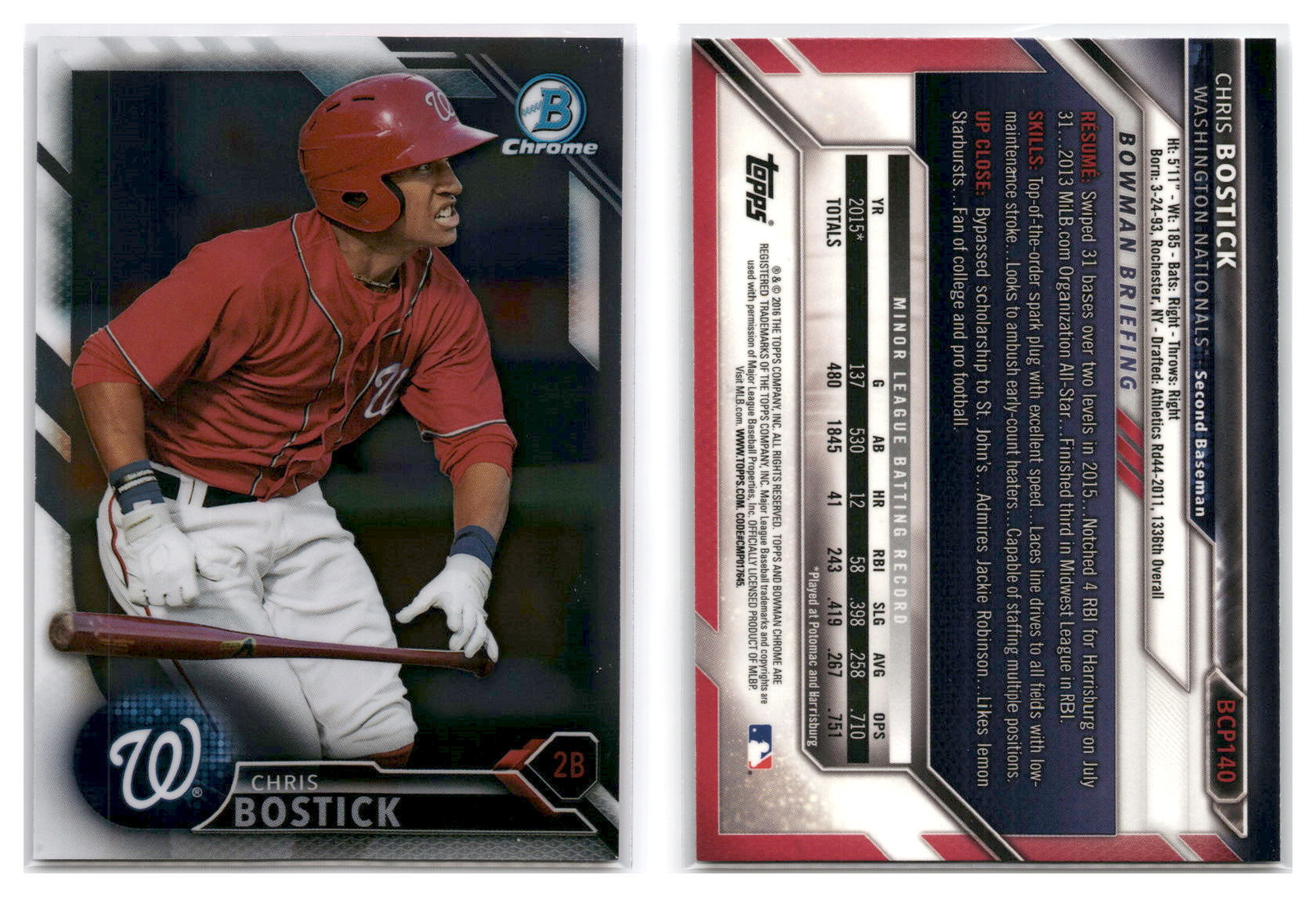 2016 Bowman Chrome Prospects #BCP140 Chris Bostick - Washington ...