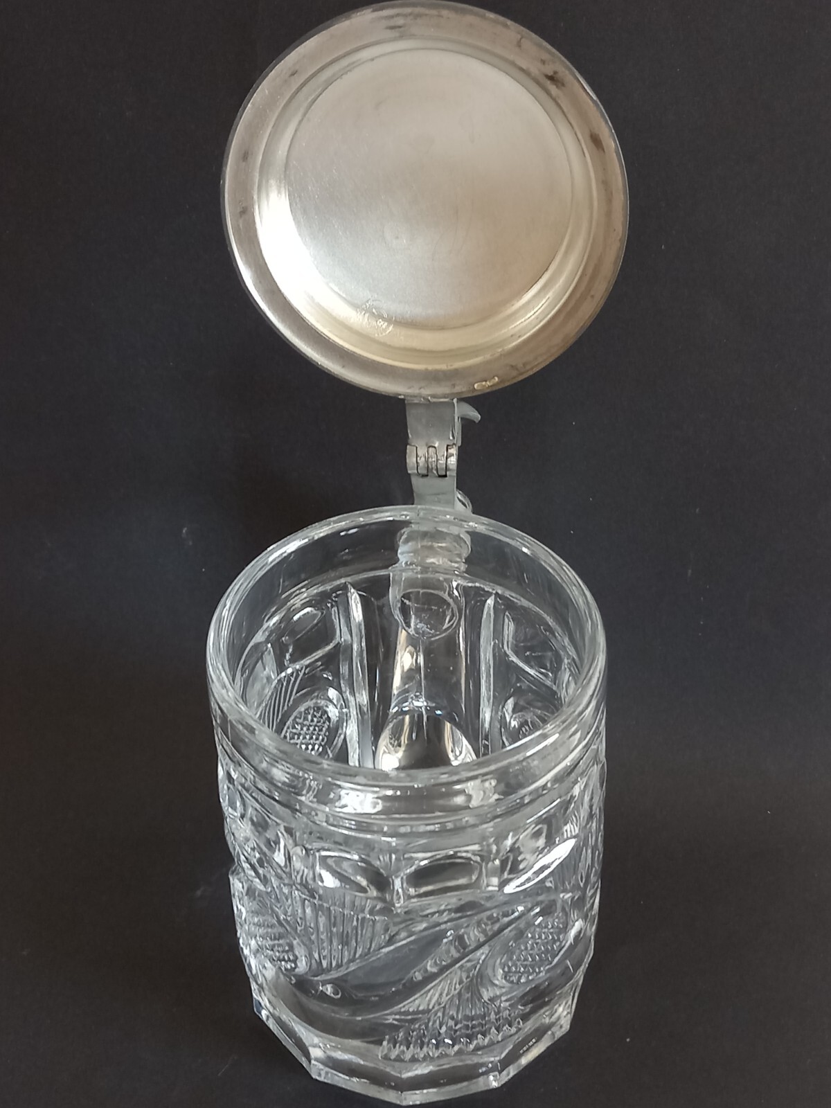 German Glass Pewter Beer Mug Stein Vintage Lid Decorated Brand/Prost ...