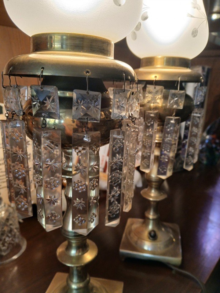 Antique Victorian Astral Lamp with a Floral Cut Glass Shade & Prisms | eBay