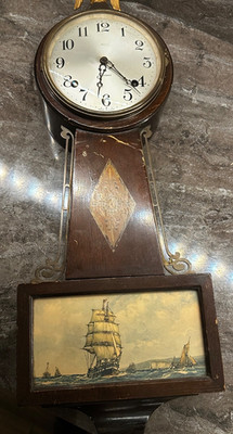 Antique Sessions Banjo Clock Nautical Ship 1920s Halifax Wood READ ...