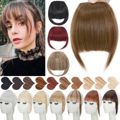 Thin Fringe Bangs False Fake Hair Extensions Clip on In Front Hairpiece ...