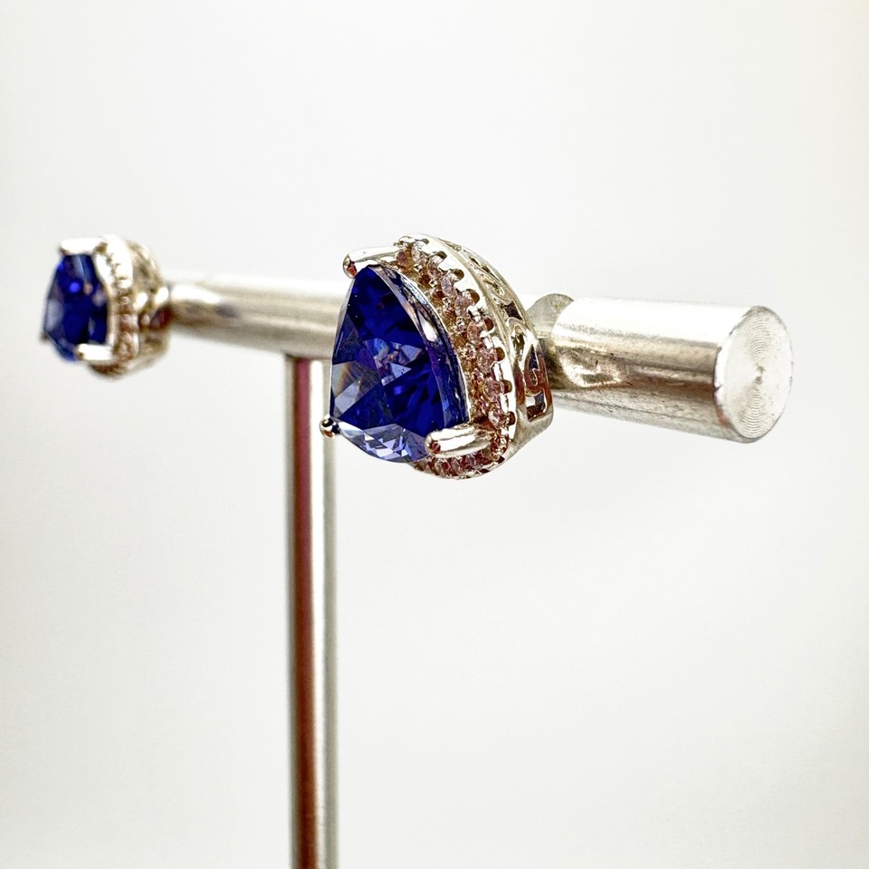 DK Sterling Silver 925 3CTW Trilliant Cut Simulated Tanzanite Stud ...
