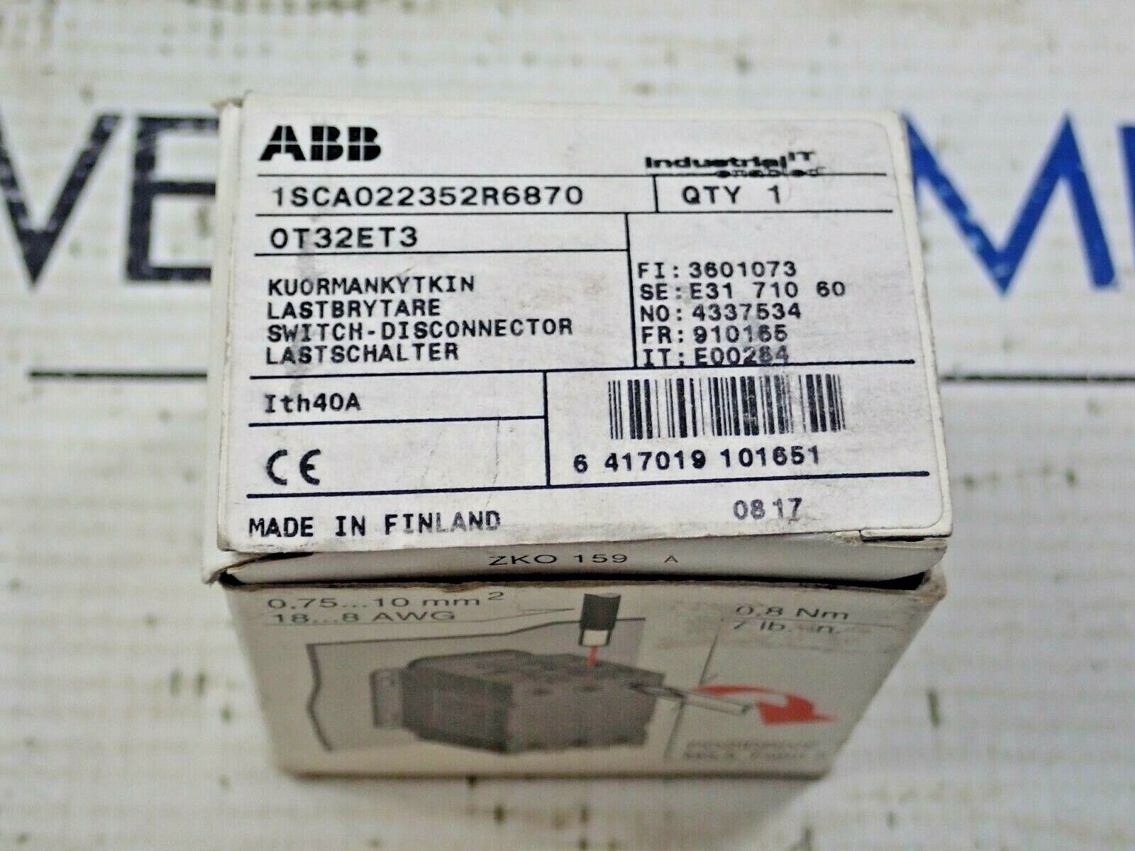 NEW ABB 1SCA022352R6870 OT32ET3 Disconnect Switch 40A | eBay