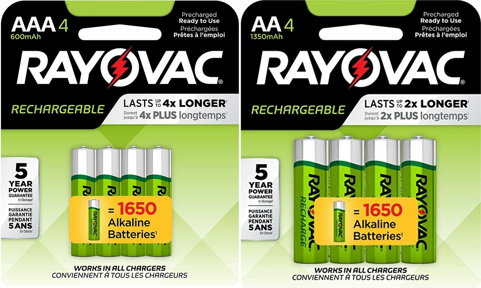 Rayovac Rechargeable 4 AA 1350mAh and 4 AAA 600mAh NiMH Batteries | eBay